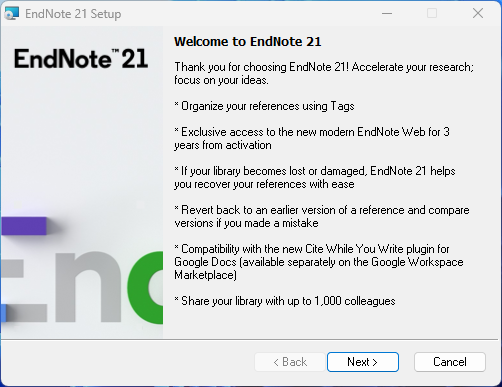 Q：EndNote 21 Windows 版インストール方法及び注意事項 | EndNote（文献管理、論文作成）