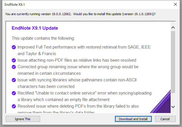 Q:endnote X9 のアップデート履歴(windows/macintosh) Endnote(文献管理、論文作成)
