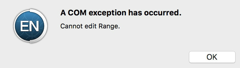 Q:word で Endnote の機能使用時に A Com Exception Has Occurred Cannot Edit Range または 範囲を編集することができません