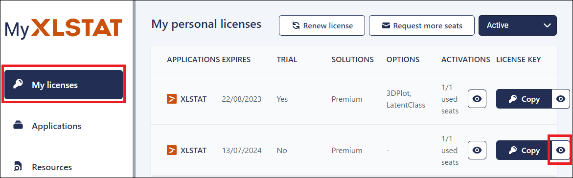 Q：XLSTAT のライセンスキーを確認する方法 | XLSTAT